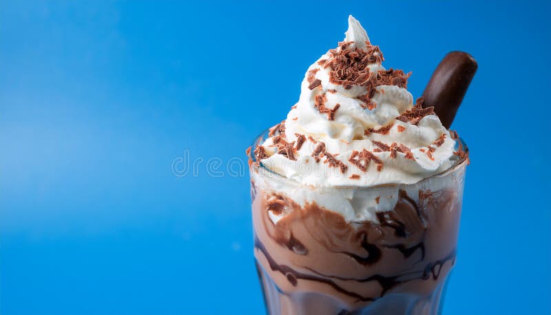 Cream and Chocolate Milkshake on Blue Background. Stock Illustration ...
