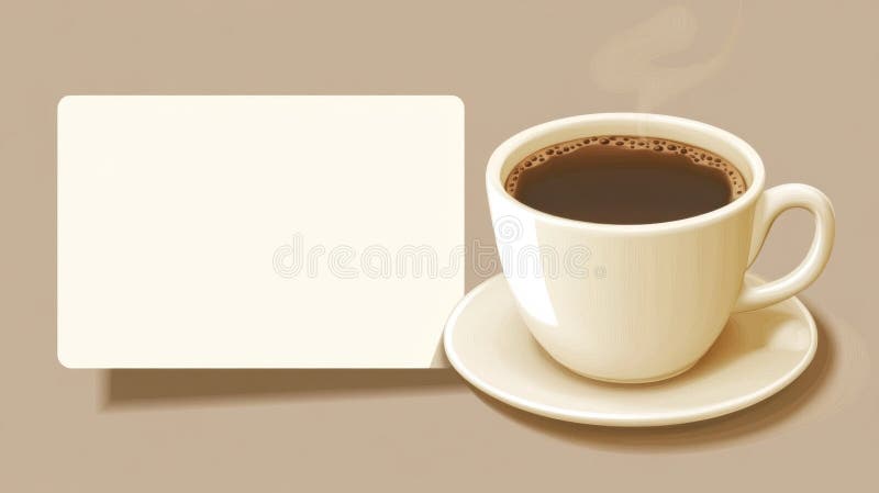 Cream Coffee Cup with Blank Card on Beige Background Stock Illustration ...