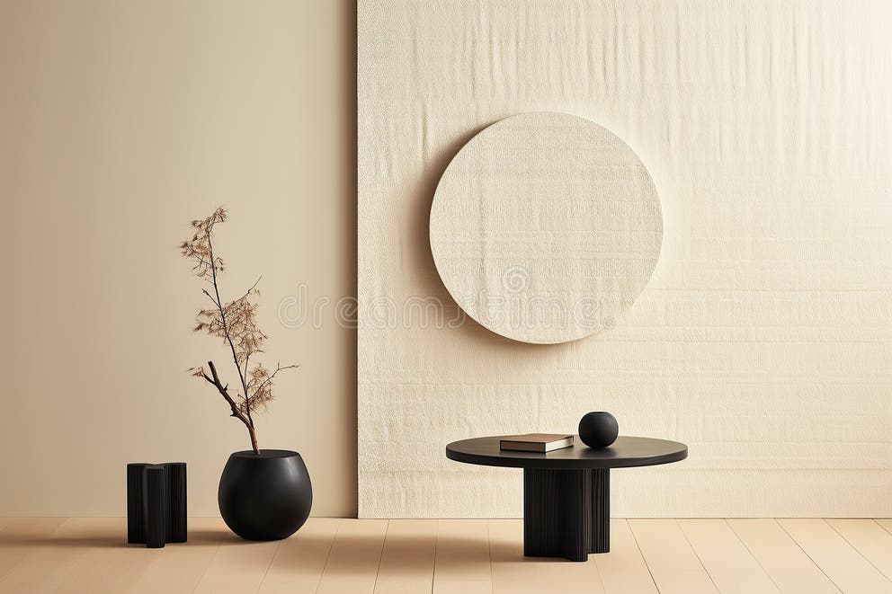 Cream Color Wall Panels and a Side Table in a Minimalistic Interior ...