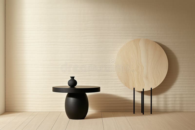 Cream Color Wall Panels and a Side Table in a Minimalistic Interior ...