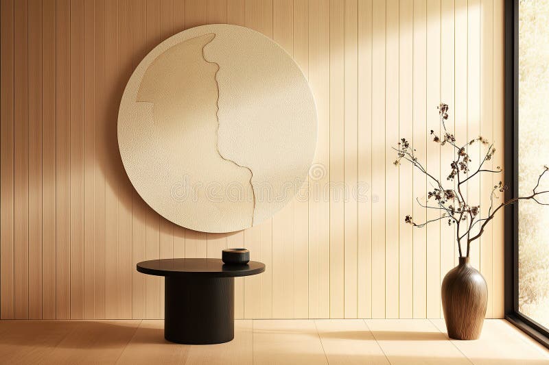 Cream Color Wall Panels and a Side Table in a Minimalistic Interior ...