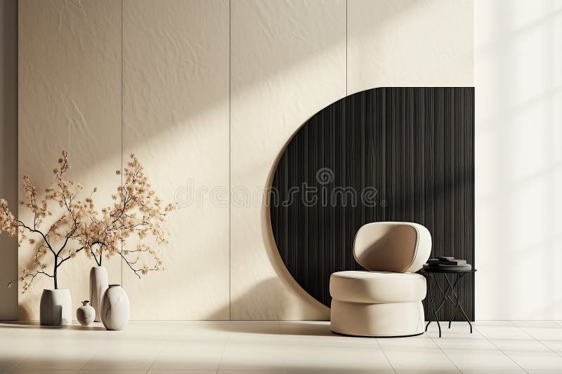 Cream Color Wall Panels and a Side Table in a Minimalistic Interior ...