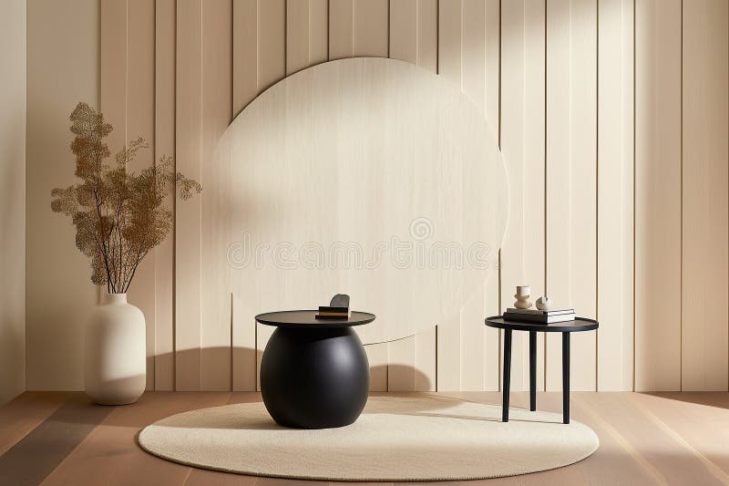 Cream Color Wall Panels and a Side Table in a Minimalistic Interior ...