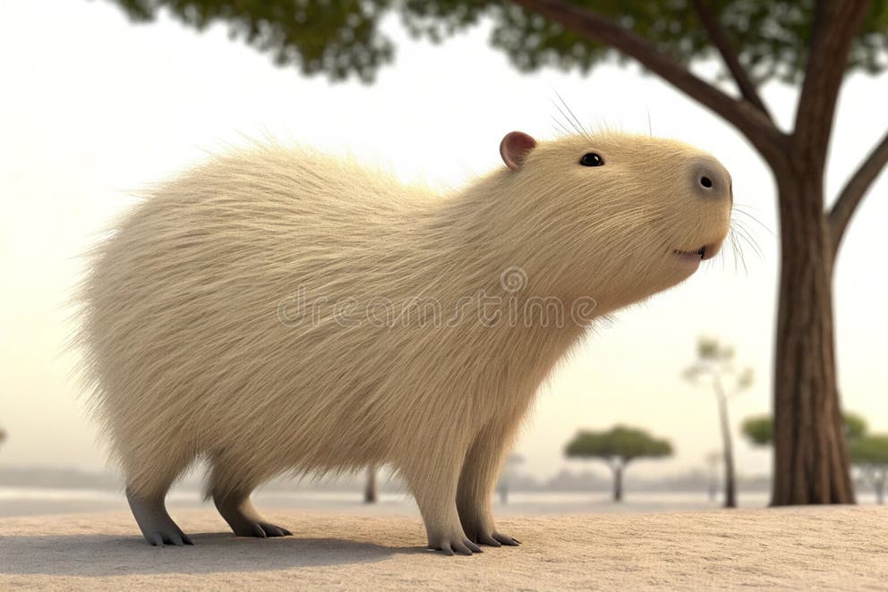 Cream-colored Adorable Capybara, 3D Rendering - Generated by Ai Stock Illustration ...
