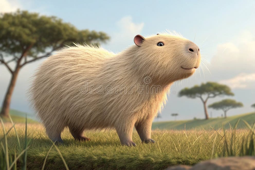 Cream-colored Adorable Capybara, 3D Rendering - Generated by Ai Stock Illustration ...