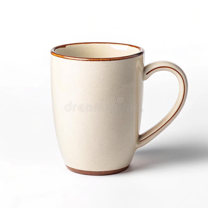 Cream Colored Ceramic Mug with Brown Rim and Handle Stock Illustration ...