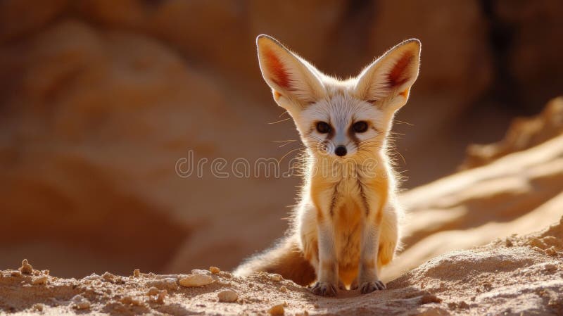 Cream Colored Fennec Fox Kit in Desert Sand Dune Stock Illustration ...