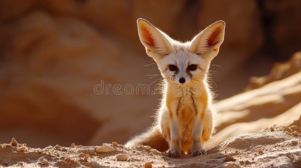 Cream Colored Fennec Fox Kit in Desert Sand Dune Stock Illustration ...