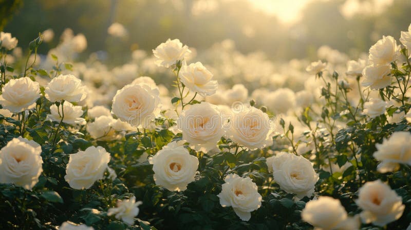 Cream Colored Roses Blooming in Sunlight Stock Illustration ...