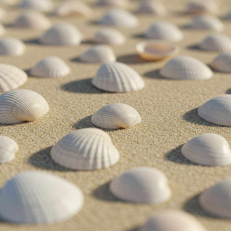 Cream-colored Seashells are Evenly Distributed Across a Sandy Surface ...