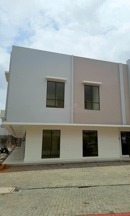 Cream Colored 2 Storey Shop Stock Photo - Image of siding, wood: 271504906