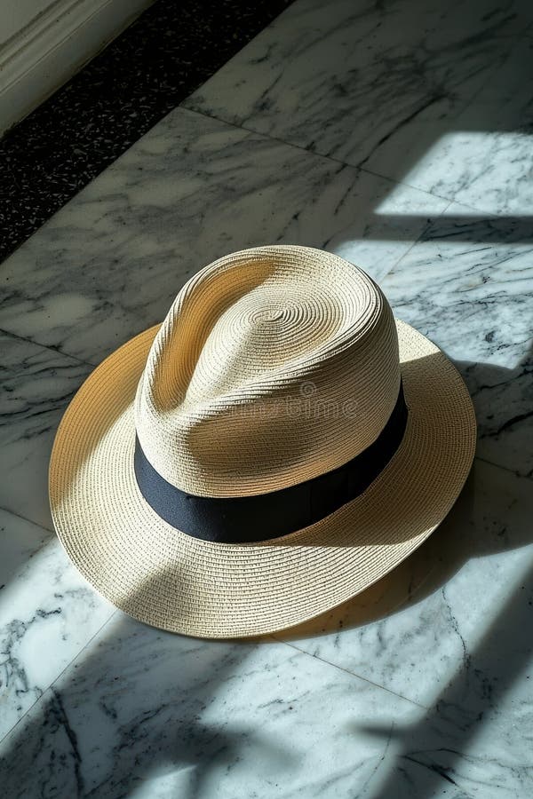 Cream-colored Straw Fedora Hat on Marble Floor Stock Illustration ...