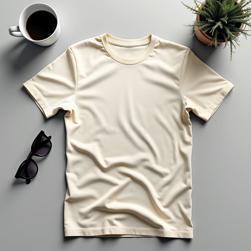 A Cream-colored T-shirt is Neatly Laid Out on a Flat Surface ...