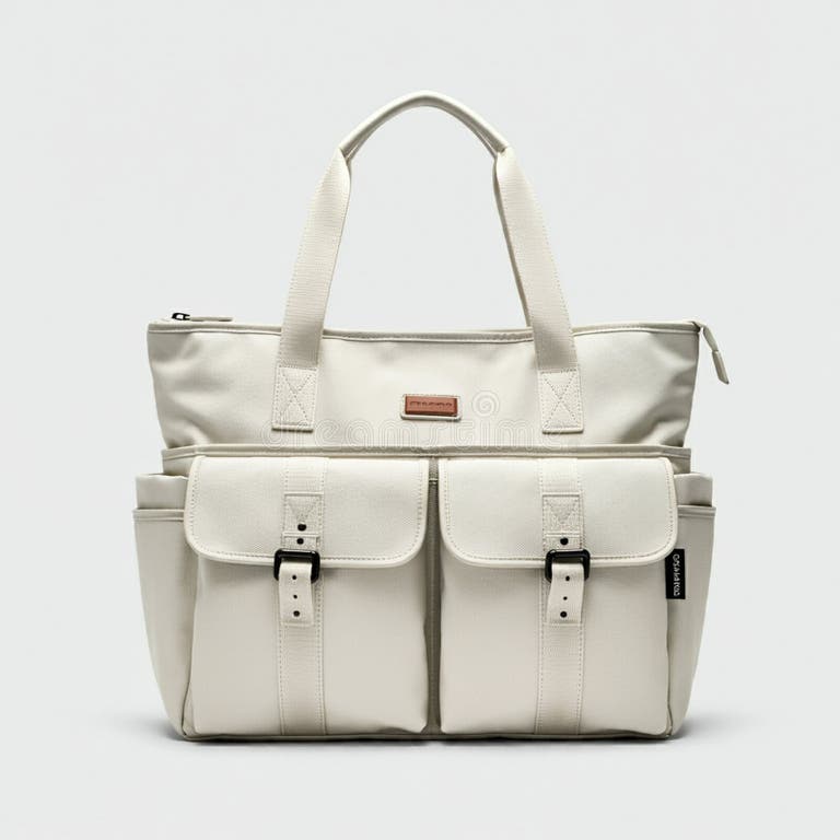 Cream-colored Tote Bag with a Structured, Rectangular Shape. Features ...