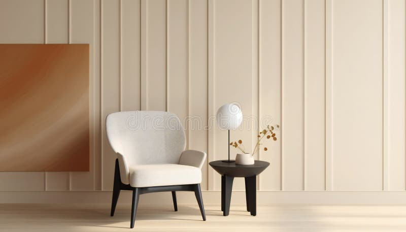 Cream Colour Wall Panels and a Side Table in Minimalistic Stock ...