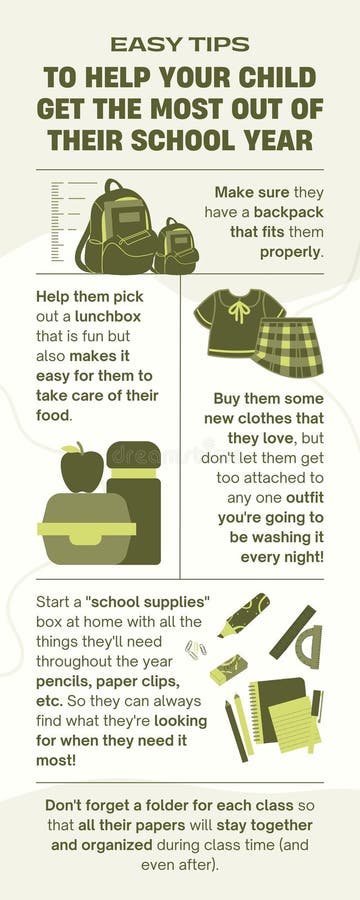 Cream and Dark Green Illustrative School Tips Infographic Stock ...