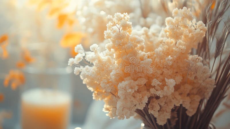 Cream Dried Flower Bouquet in Soft Light Stock Illustration ...