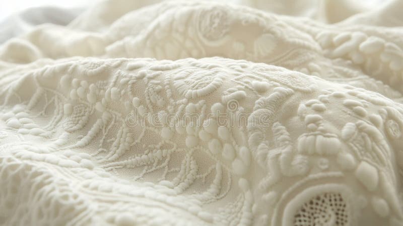 Cream Embroidered Fabric Texture Close-Up Stock Illustration ...