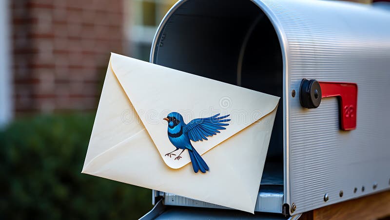 Cream Envelope with Blue Bird Design in Mailbox Stock Illustration ...