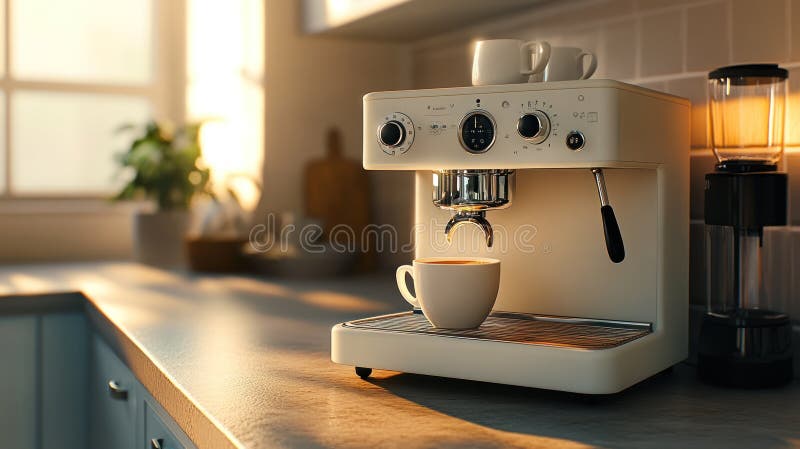 Cream Espresso Machine Making Coffee in Kitchen Stock Illustration ...