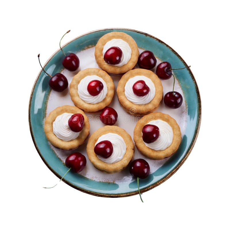 Cream Filled Biscuits Crowned with Ripe Cherries Stock Illustration ...
