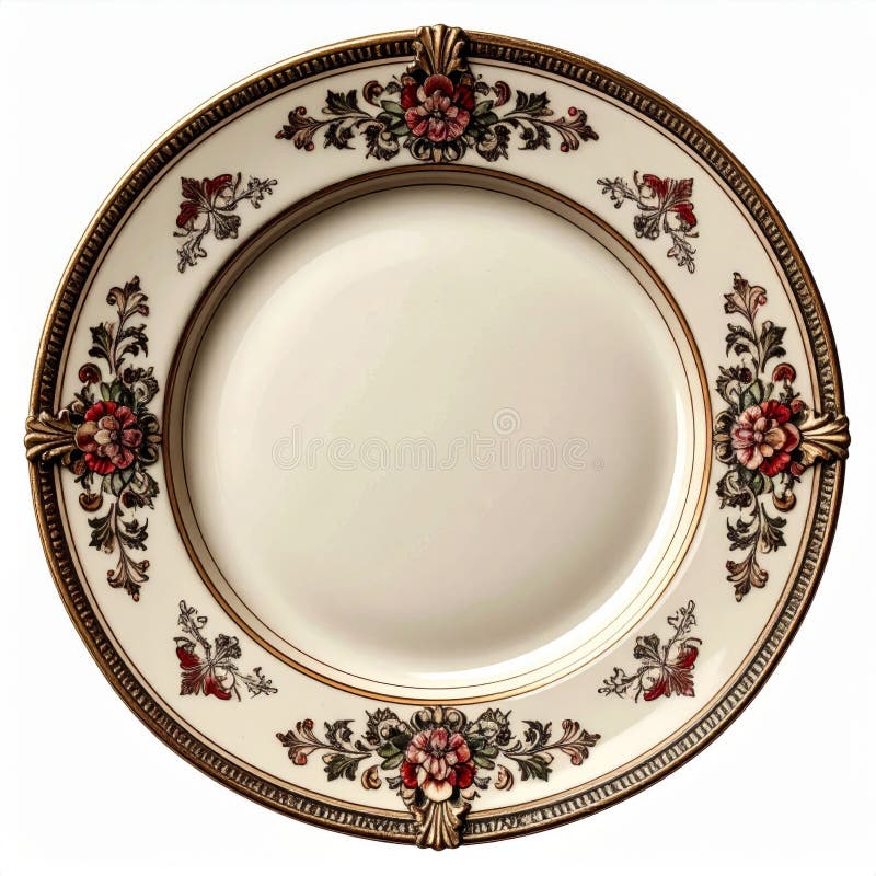 Cream Floral Plate with Gold Rim and Elegant Design Stock Illustration ...