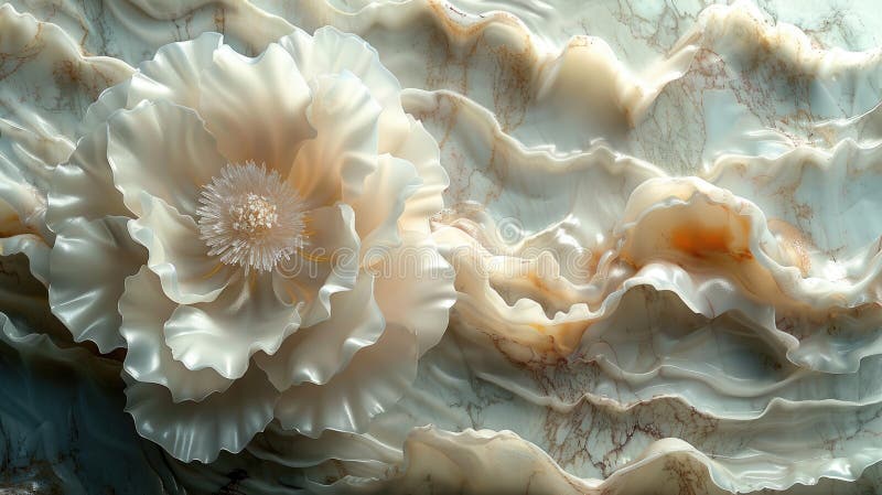 Cream Floral Sculpture with Marble Texture and Waves. Stock Photo ...