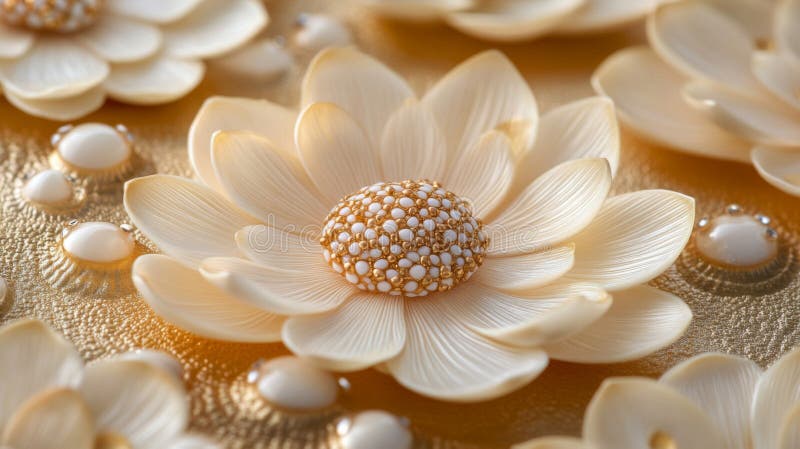 Cream and Gold Floral Design with Intricate Shell Texture Stock ...