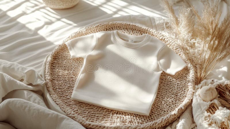 Cream Knit Baby Sweater on Wicker Tray Stock Illustration ...