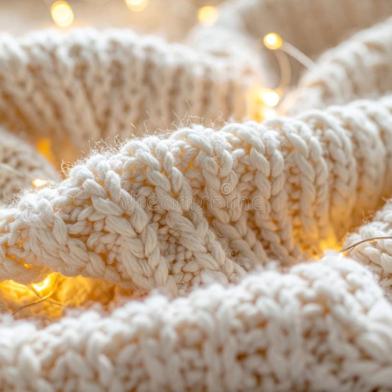 Cream Knit Texture with Warm String Lights Stock Illustration ...