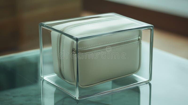 Cream Leather Purse in Transparent Display Box Stock Illustration ...