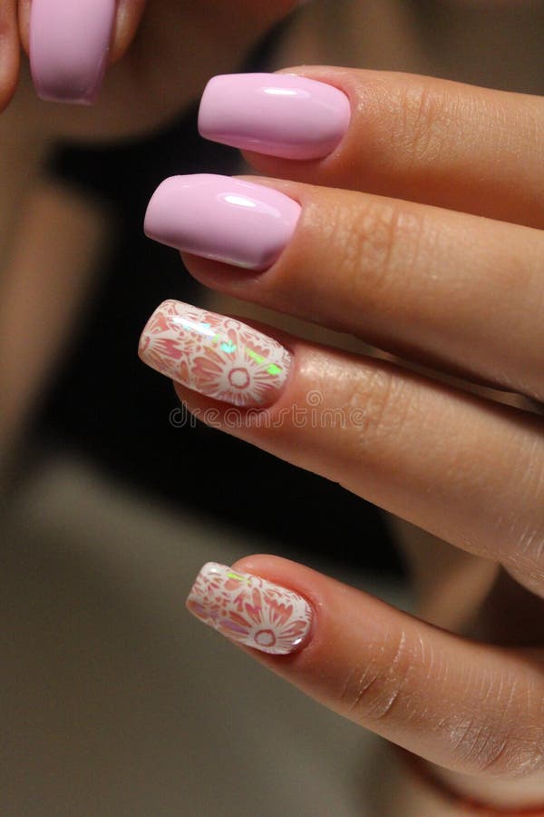 Cream manicure nail design stock image. Image of female - 95115991