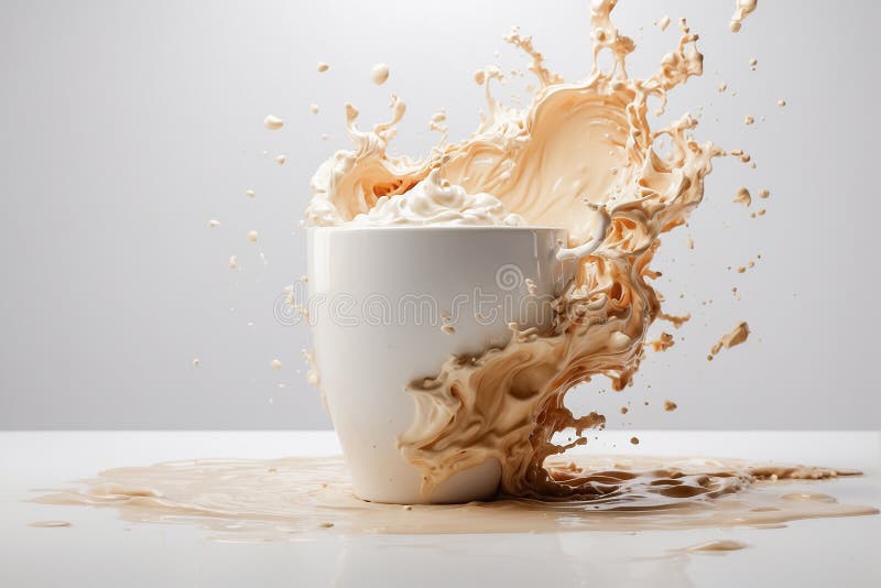 Cream and Milk Splashing into Cup of Coffee Stock Illustration ...