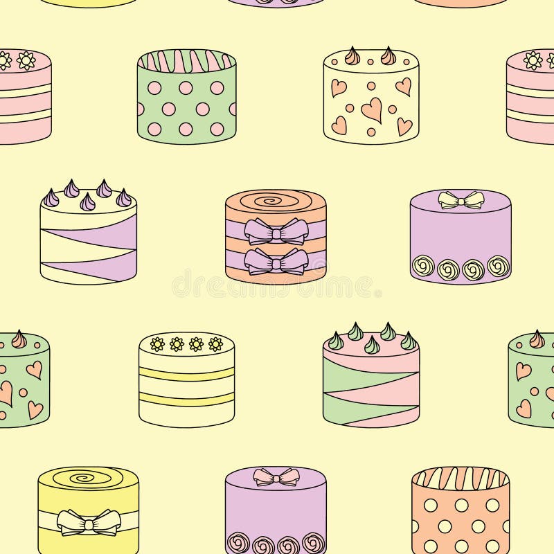 Cream and Multicolor Pastel Decorated Cake Theme Seamless Repeating ...