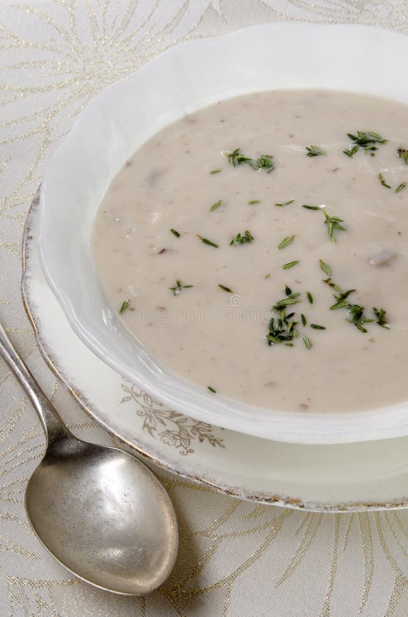 Cream of Mushroom Soup with Thyme Stock Photo - Image of lunch, healthy ...