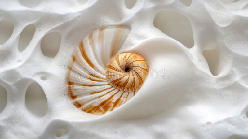Cream Nautilus Shell in White Porous Background Stock Illustration ...
