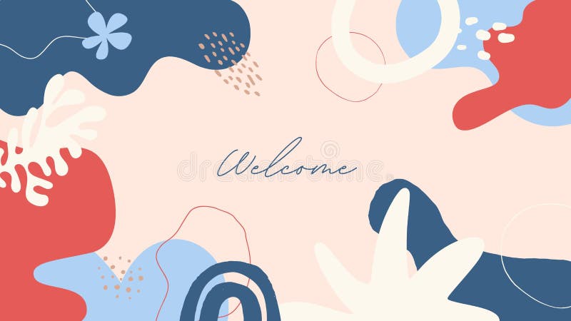 Cream Navy Blue Organic Shape Welcome Desktop Wallpaper Stock ...