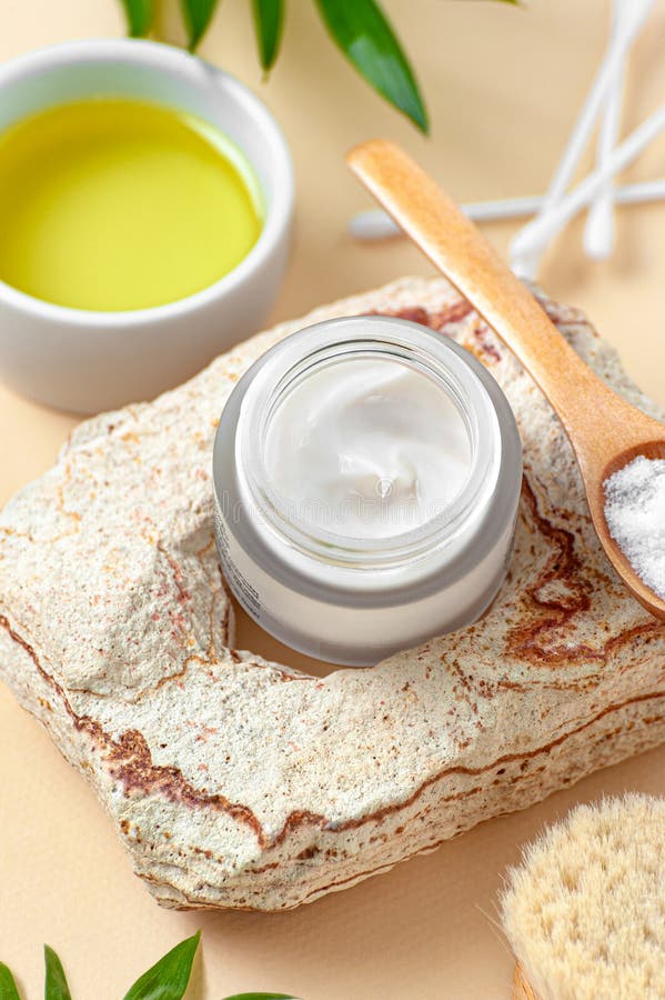 Cream and Olive Oil for Body Care Stock Image - Image of bath, homemade ...