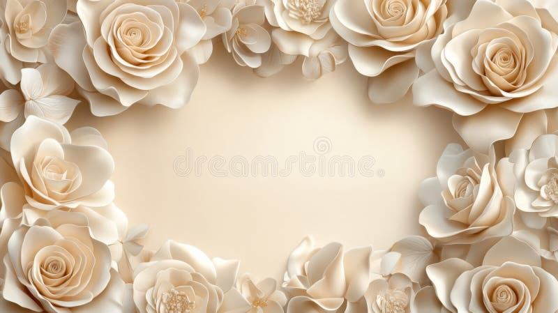 Cream Paper Roses Floral Frame Background Stock Illustration ...