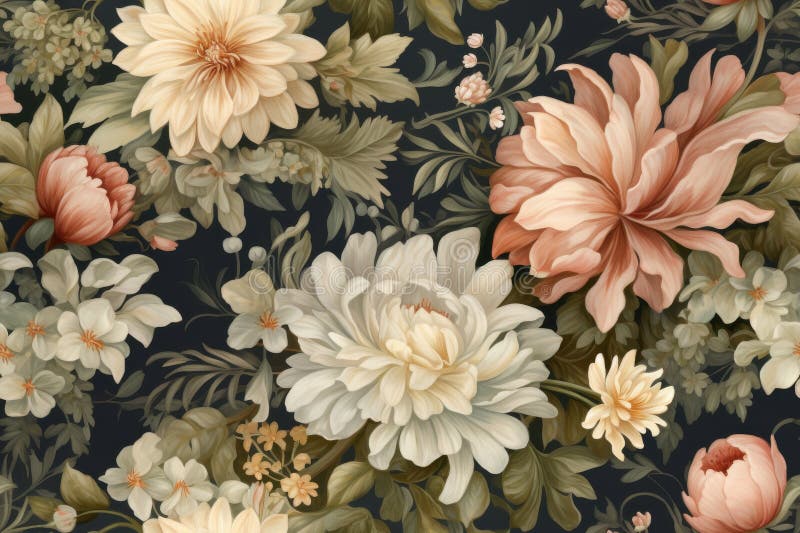 Cream and Peach Seamless Floral Pattern Stock Photo - Image of leaf ...