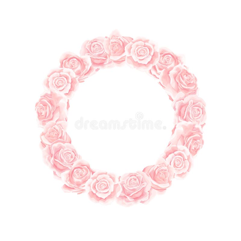 Cream Pink Rose Frame in the Shape of Circle, Hand Draw Vector ...