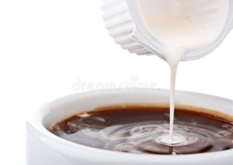 Delicate Cream Poured into Cup of Coffee Stock Image - Image of ...