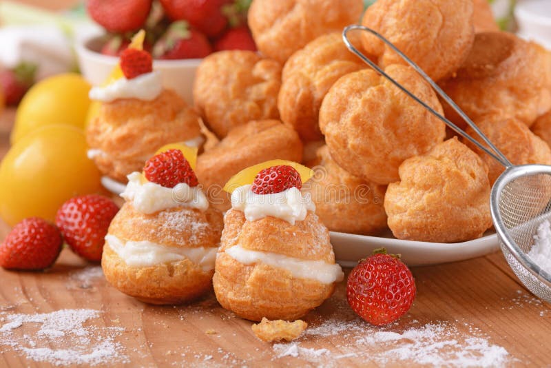 Cream puffs filled stock image. Image of homemade, closeup - 74658659