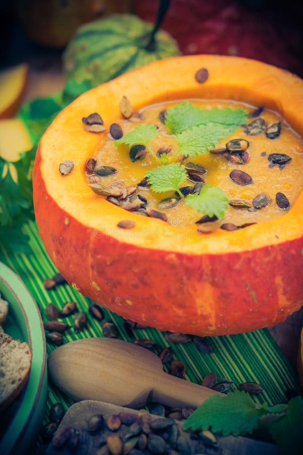Cream Pumpkin Pulp Soup Served Dish Pumpkin Stock Image - Image of ...