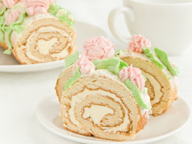 Cream roll stock photo. Image of breakfast, portion, cake - 13052286