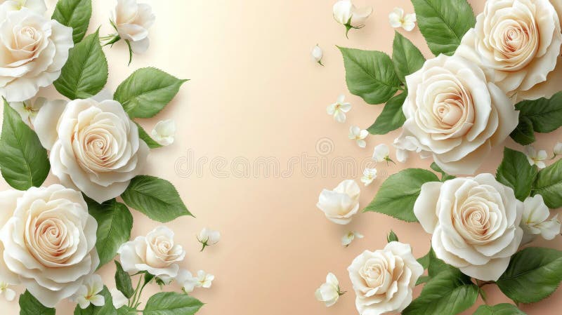Cream Roses and Peach Background Floral Arrangement Stock Illustration ...