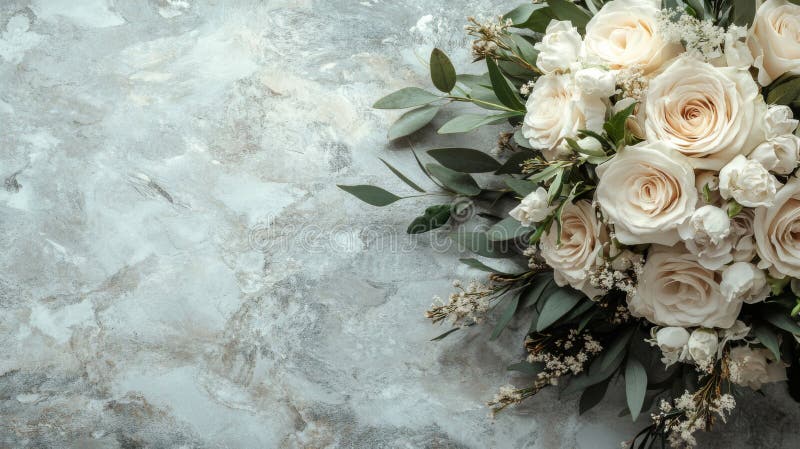 Cream Roses Wedding Bouquet on Grey Background Stock Illustration ...