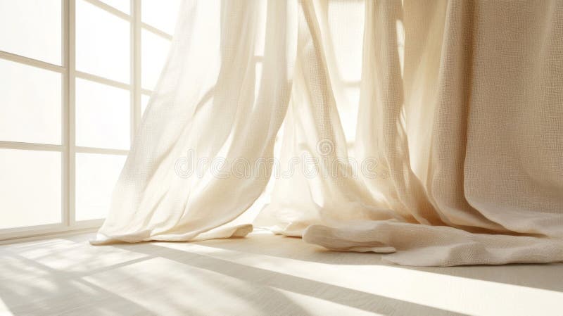 Cream Sheer Curtains in Bright Sunlight Near Window Stock Illustration - Illustration of ...