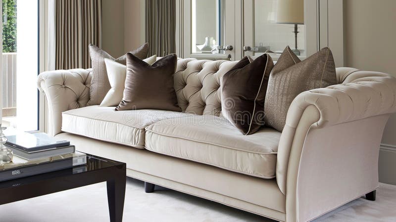 Cream Sofa in Luxury Designed Sitting Room . Generative Ai Stock ...