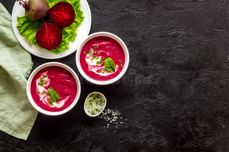 Cream Soup Made of Red Beet with Raw Beet Roots Stock Photo - Image of ...